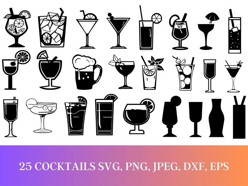 Cocktails Svg Bundle Cocktail Clip Art Cocktail Svg Dxf - Etsy