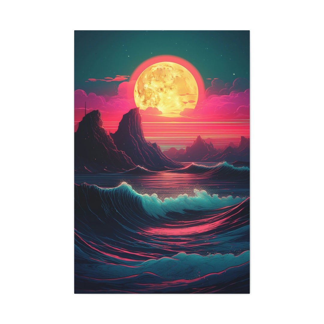 Synthwave Sunset Over the Ocean - Etsy