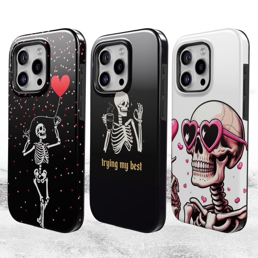 Aesthetic Skeleton Phone Case Love Cover for iPhone 15pro, 14, 13, 12 ...