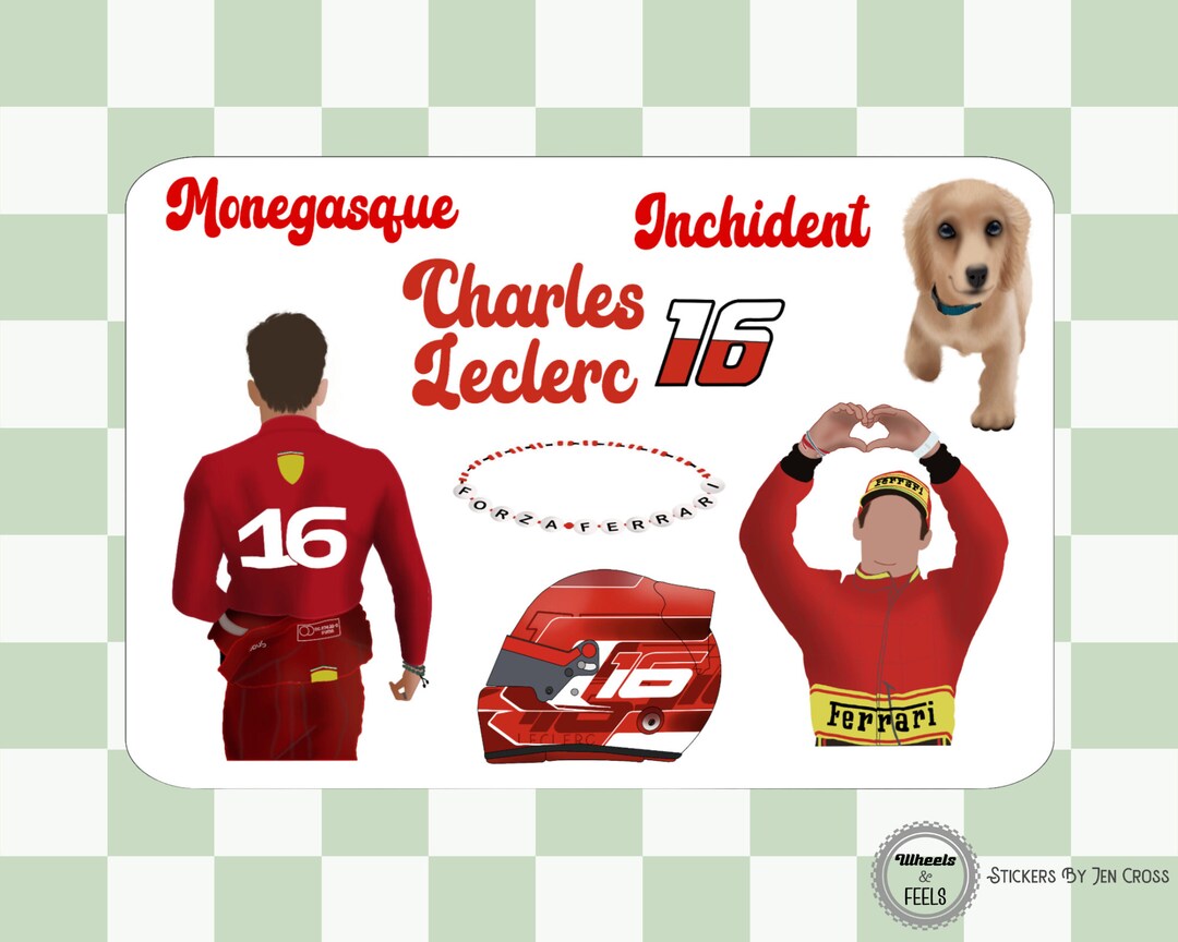 Charles Leclerc Ferrari Helmet Incident 16 Sticker Pack Waterbottle ...