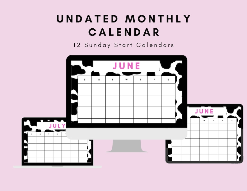 Cow Print Calendar, Preppy Calendar, Digital Calendar, Blank Monthly ...