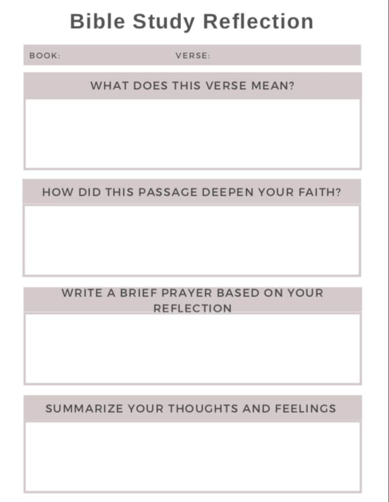 Bible Study Reflection Sheet Bible Study Printable Printable Template ...