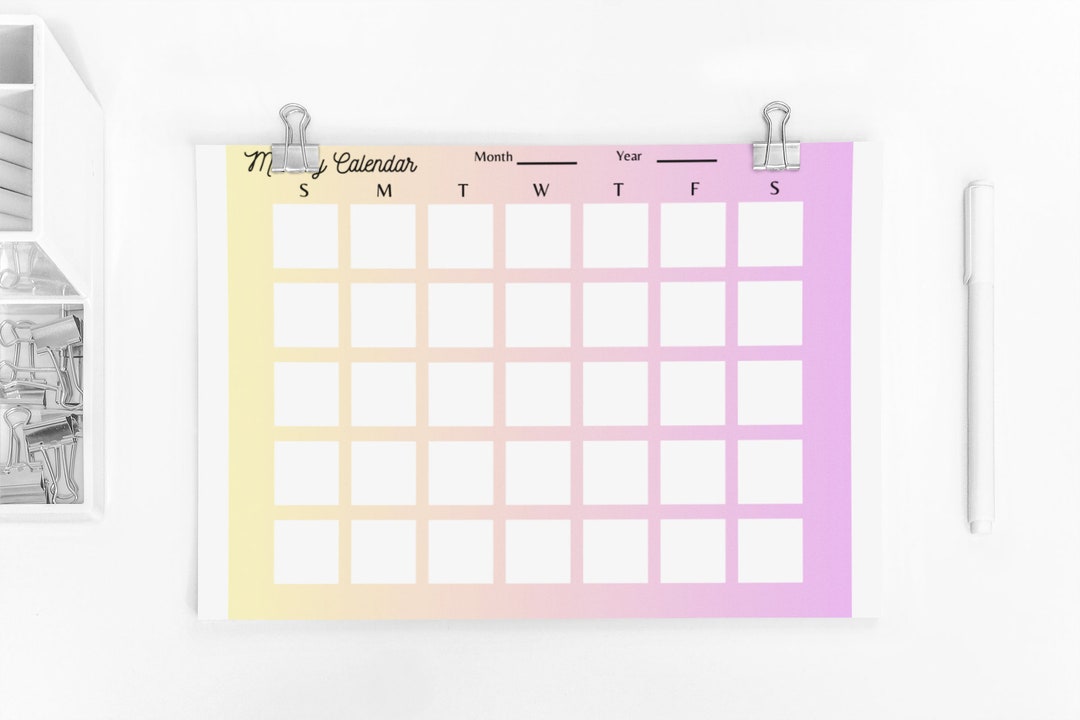 Undated Printable Calendar | Ombre Calendar | Sunday Start Calendar ...