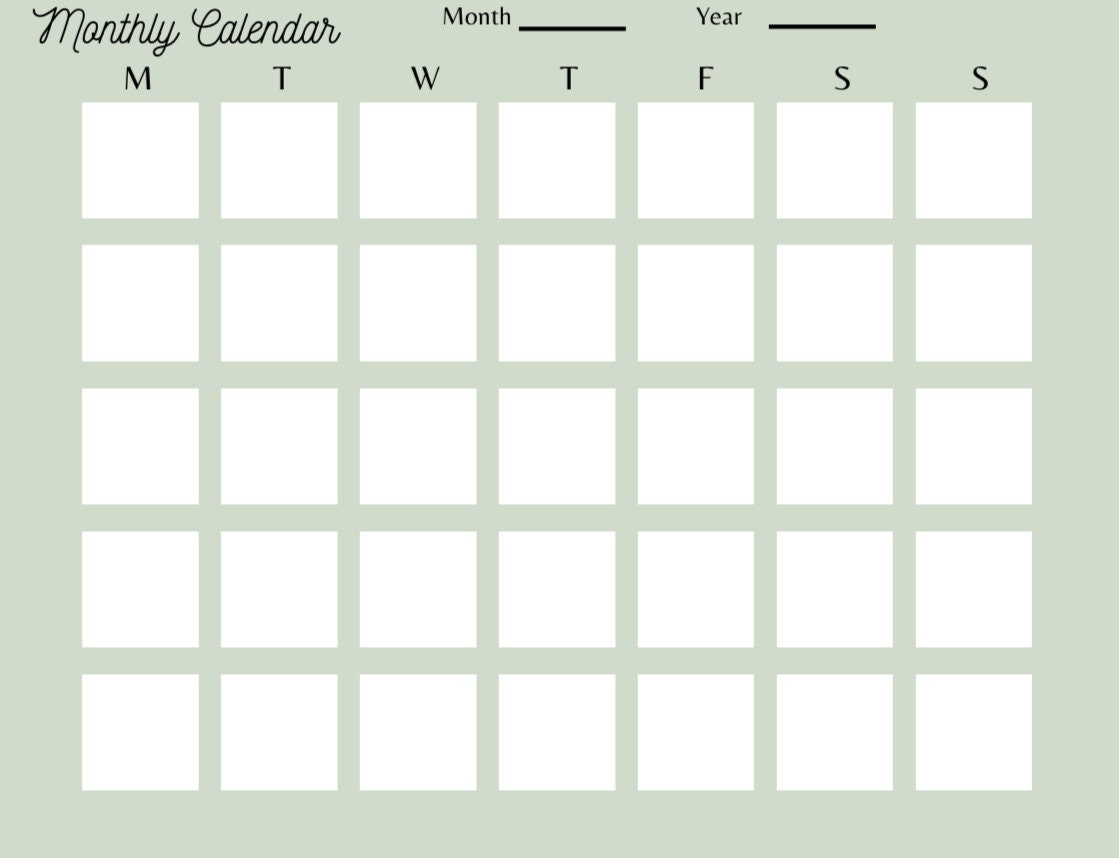 Undated Printable Calendar | Digital Download | Instant Download ...