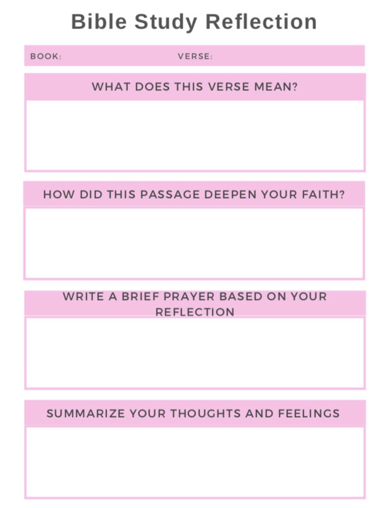 Bible Study Reflection Sheet Bible Study Printable Printable Template ...