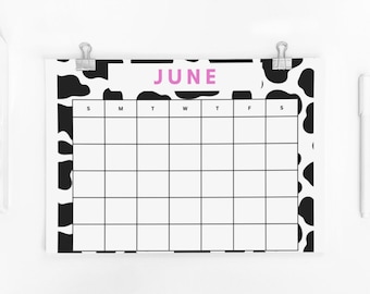 Cow Print Calendar, Preppy Calendar, Digital Calendar, Blank Monthly ...
