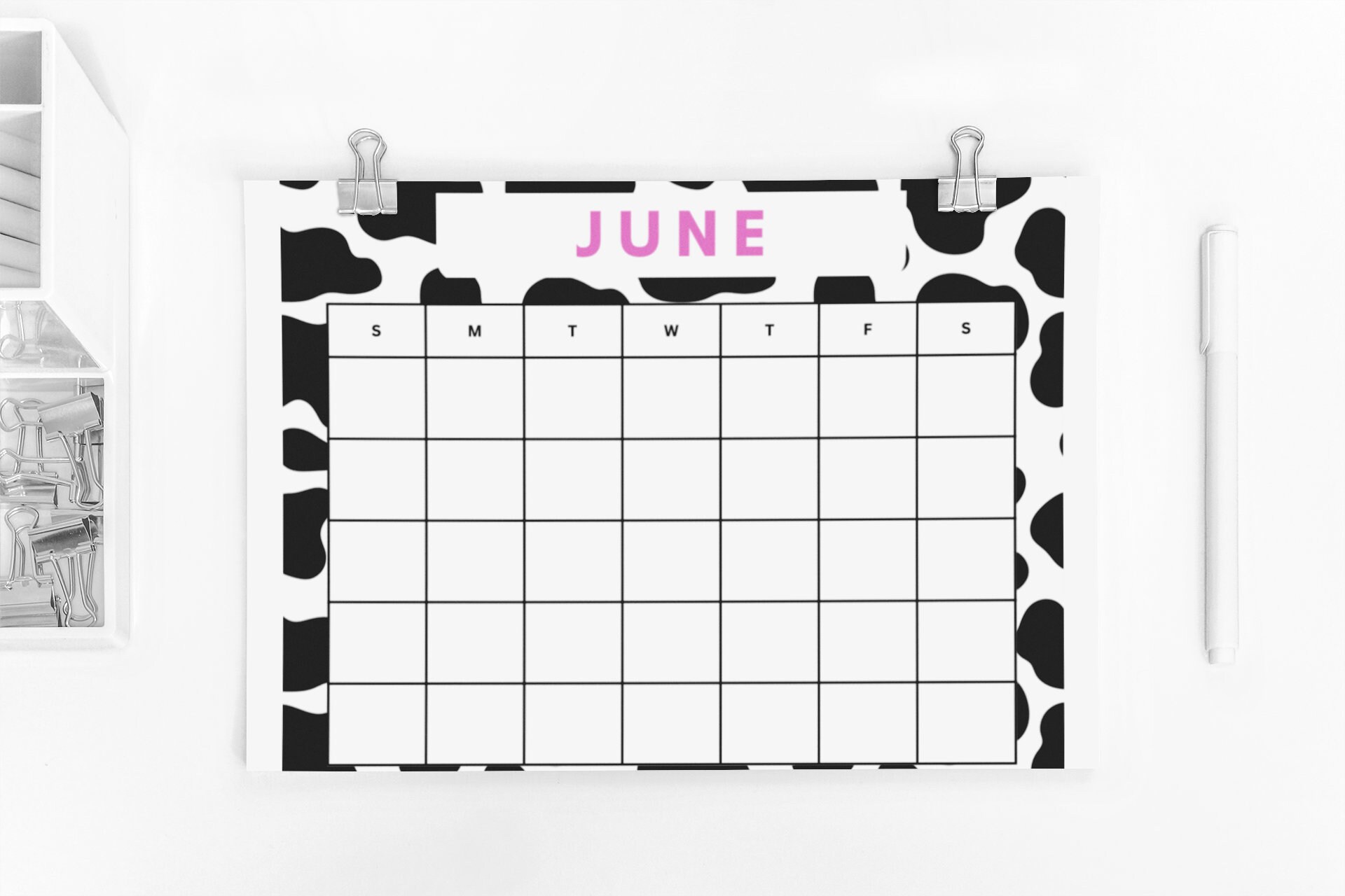 Blank Monthly Calendar, Printable Calendar, Cow Print Calendar, Sunday ...