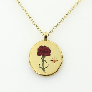 January Birth Flower Unique Necklace, Hand Painted Silver Carnation ...