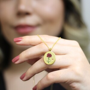 January Birth Flower Unique Necklace, Hand Painted Silver Carnation ...