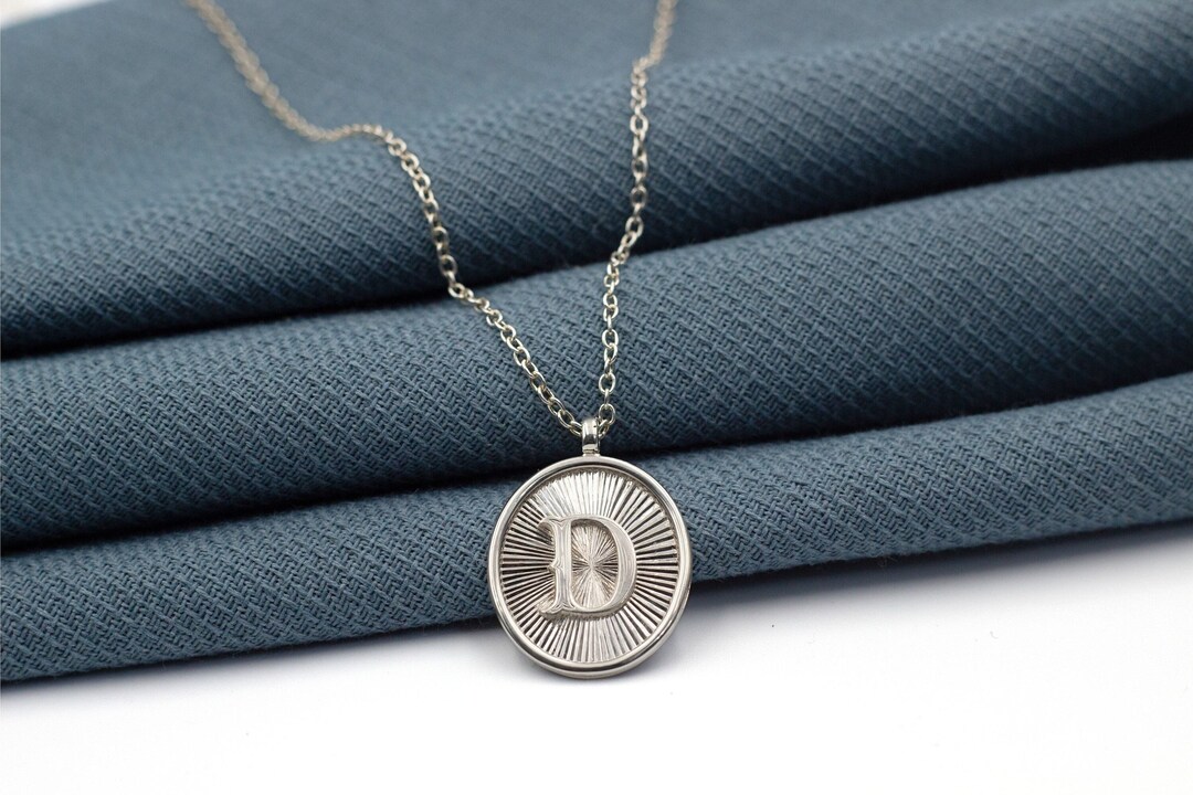 Hand-carved Sparkly Initial Letter Necklace, Personalized Engraving ...