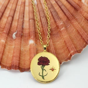 January Birth Flower Unique Necklace, Hand Painted Silver Carnation ...