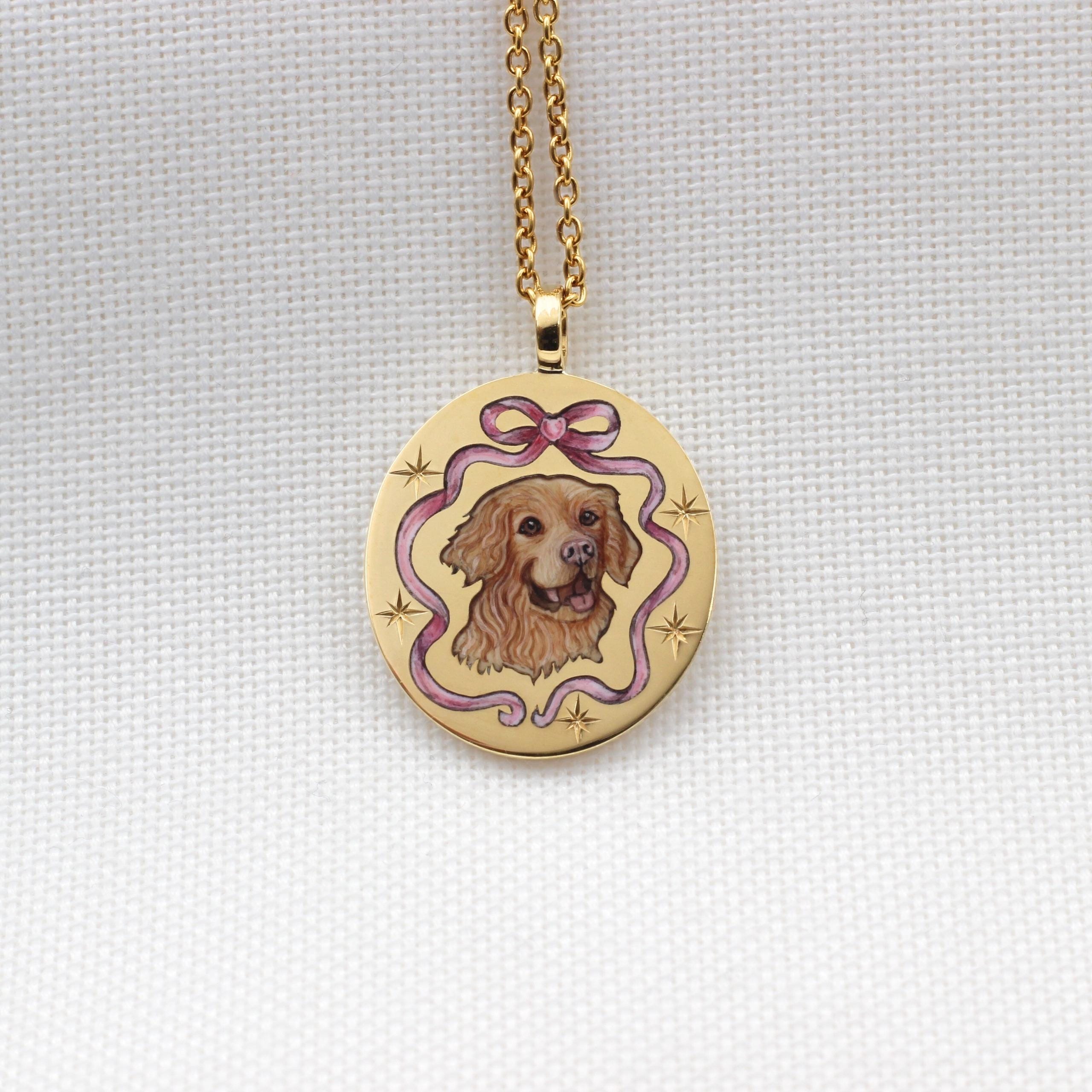 Custom Dog Portrait Necklace: Hand-painted Pet Memorial Pendant - Etsy