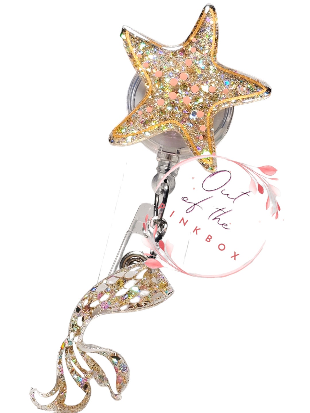 Starfish Mermaid Tail Badge Reel: Glitter Acrylic Marine Life - Etsy