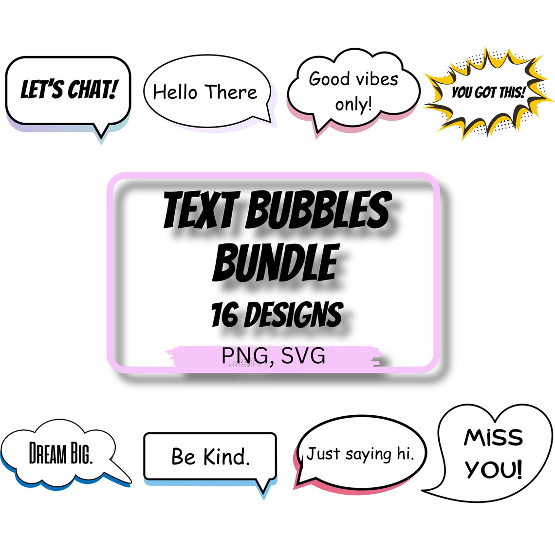 Text Bubble Bundle, Simple Quotes Svg, Friendly Svg, Text Quotes Svg ...
