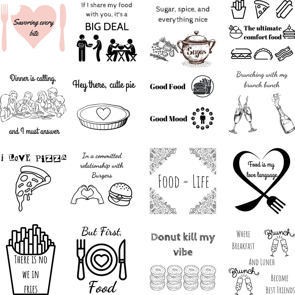 Foodie Bundle, Foodie Quotes Svg, Food Svg, Fake Food Svg, Brunch Svg ...