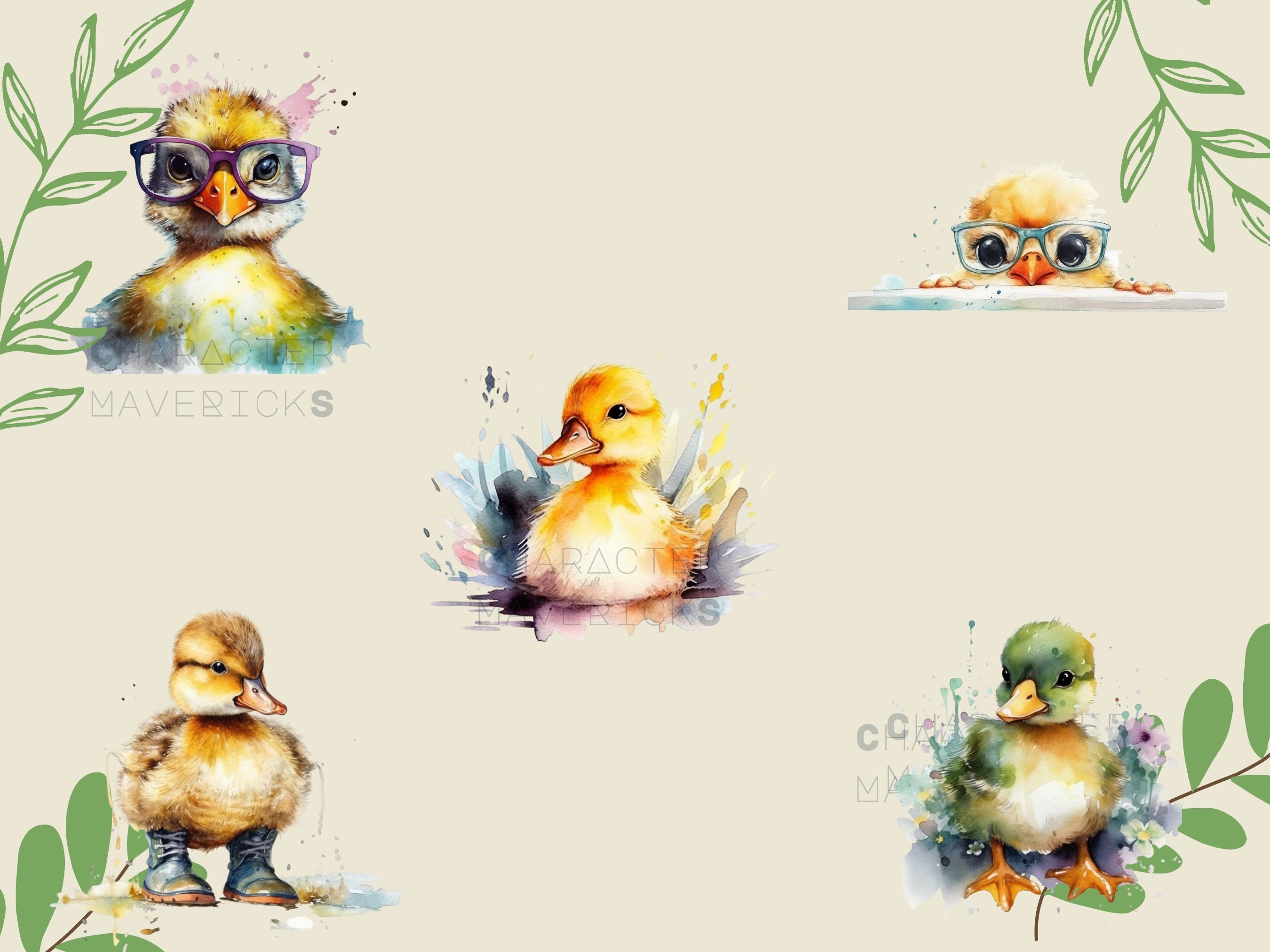 Cheeky Duck Watercolor Clipart 32 PNG SVG Baby-shower - Etsy