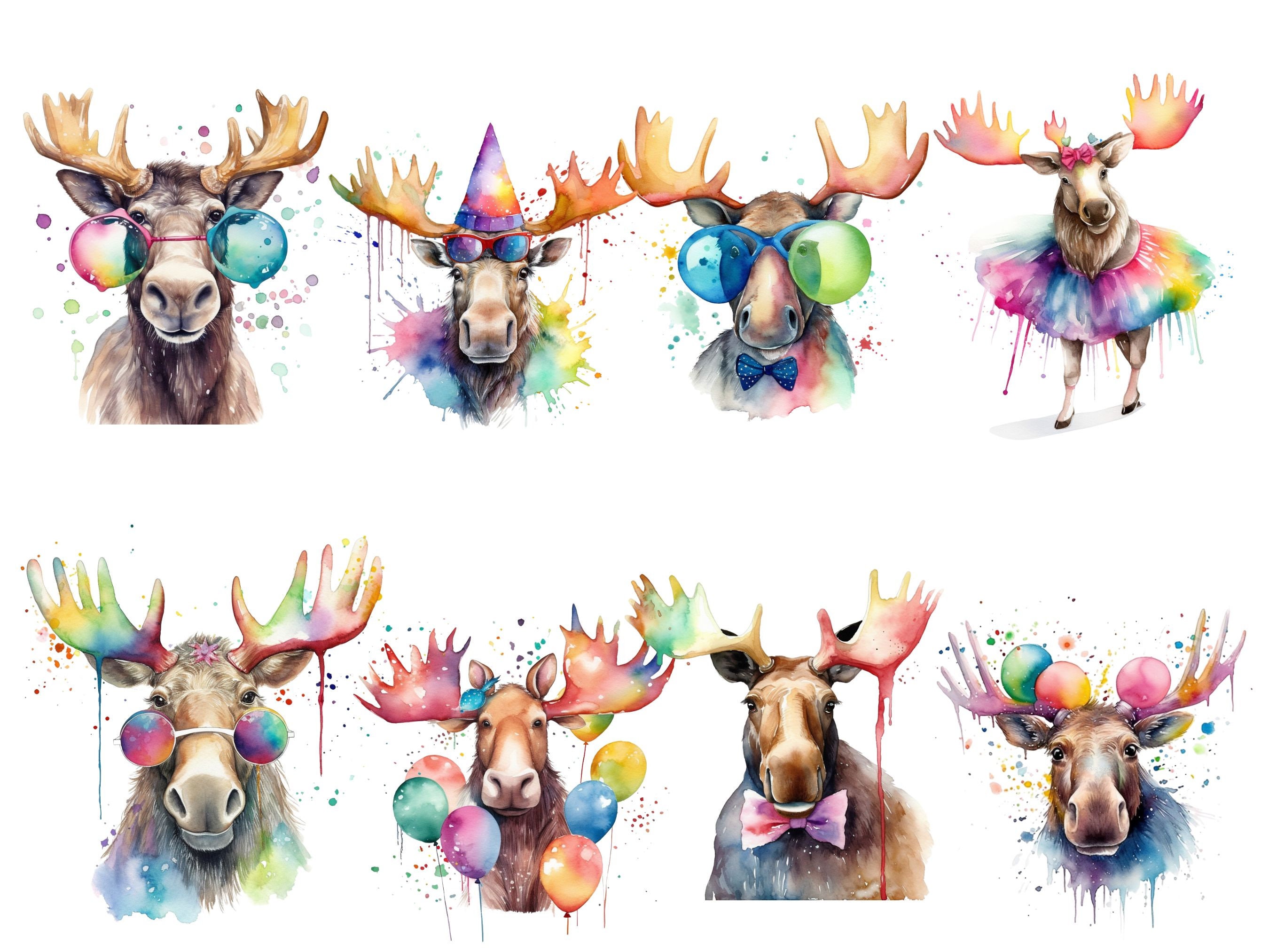 Woodland Animals Clipart Watercolor Moose and Beaver Party - Etsy
