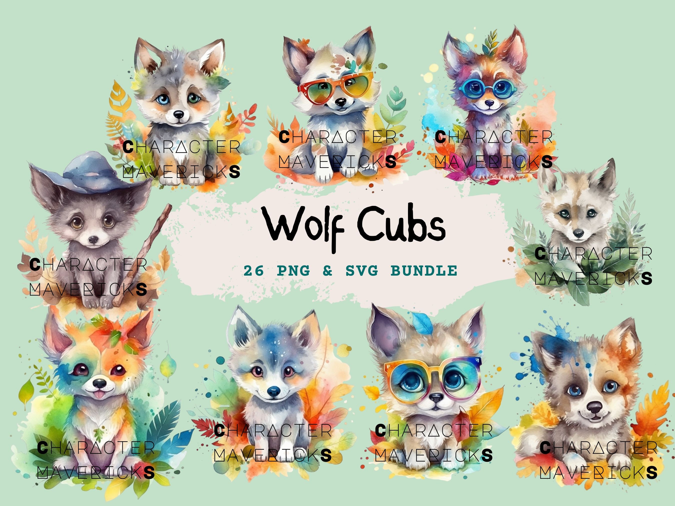 Wolf Watercolor Clipart 26 PNG SVG Wolf Cub Baby-shower - Etsy
