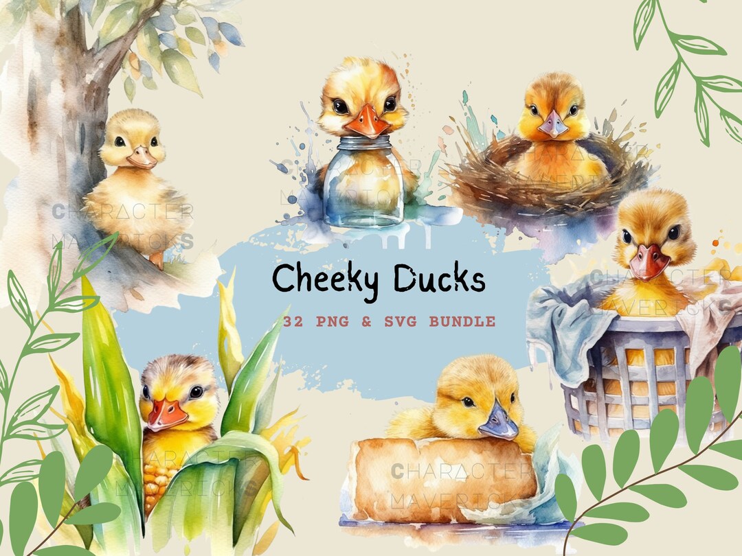 Cheeky Duck Watercolor Clipart 32 PNG SVG Baby-shower - Etsy
