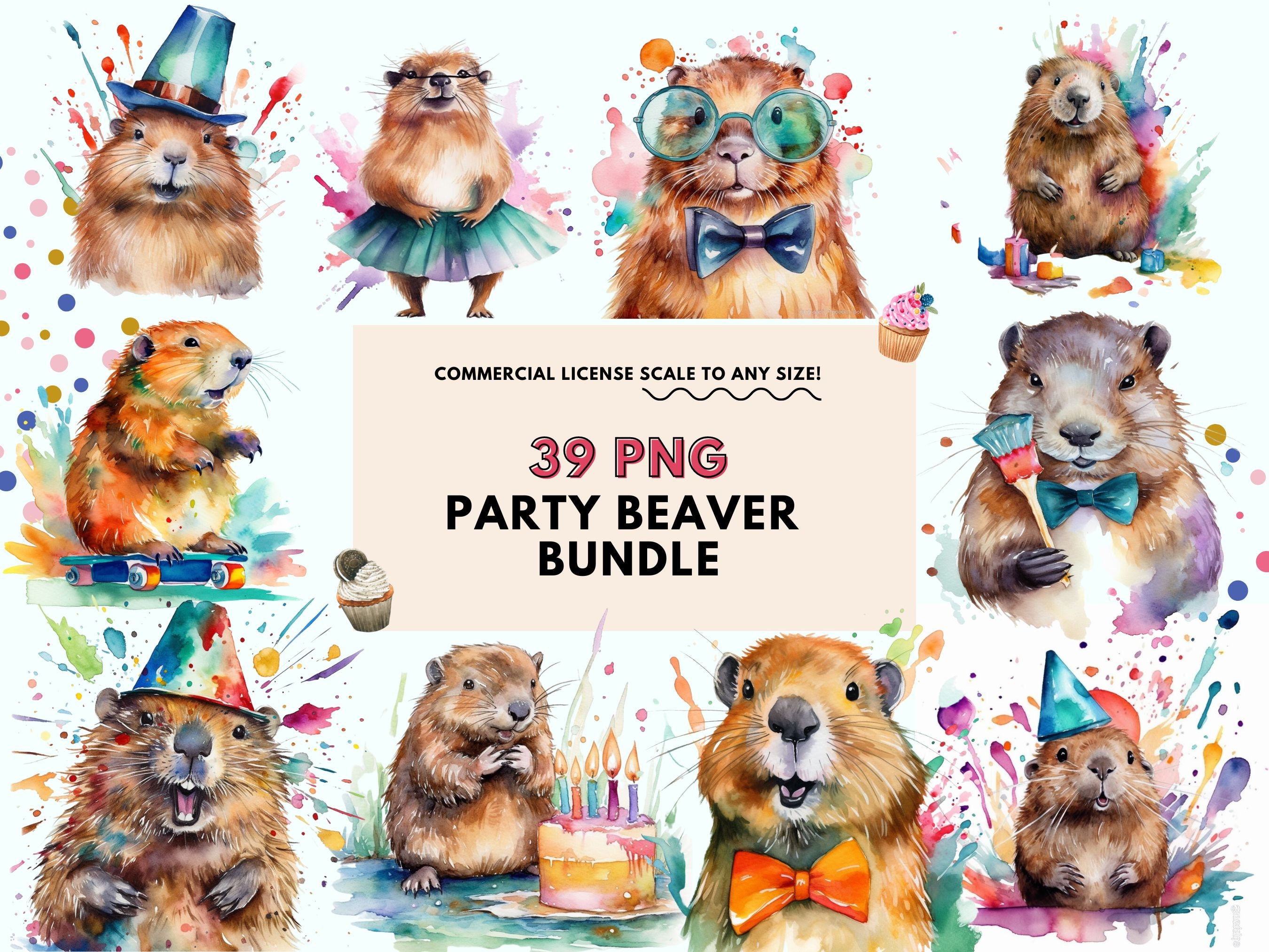 Woodland Animals Clipart Watercolor Moose and Beaver Party - Etsy