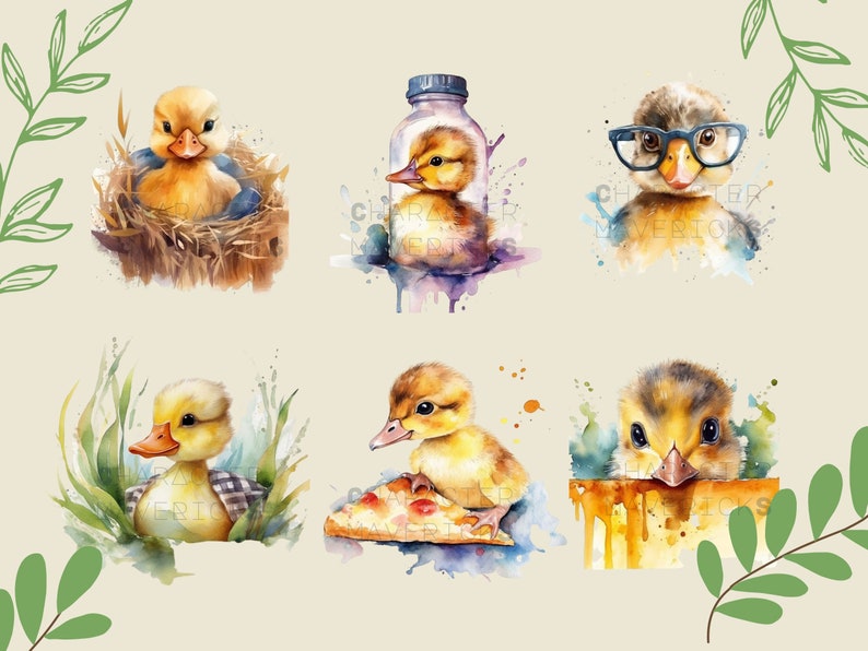 Cheeky Duck Watercolor Clipart 32 PNG SVG Baby-shower - Etsy