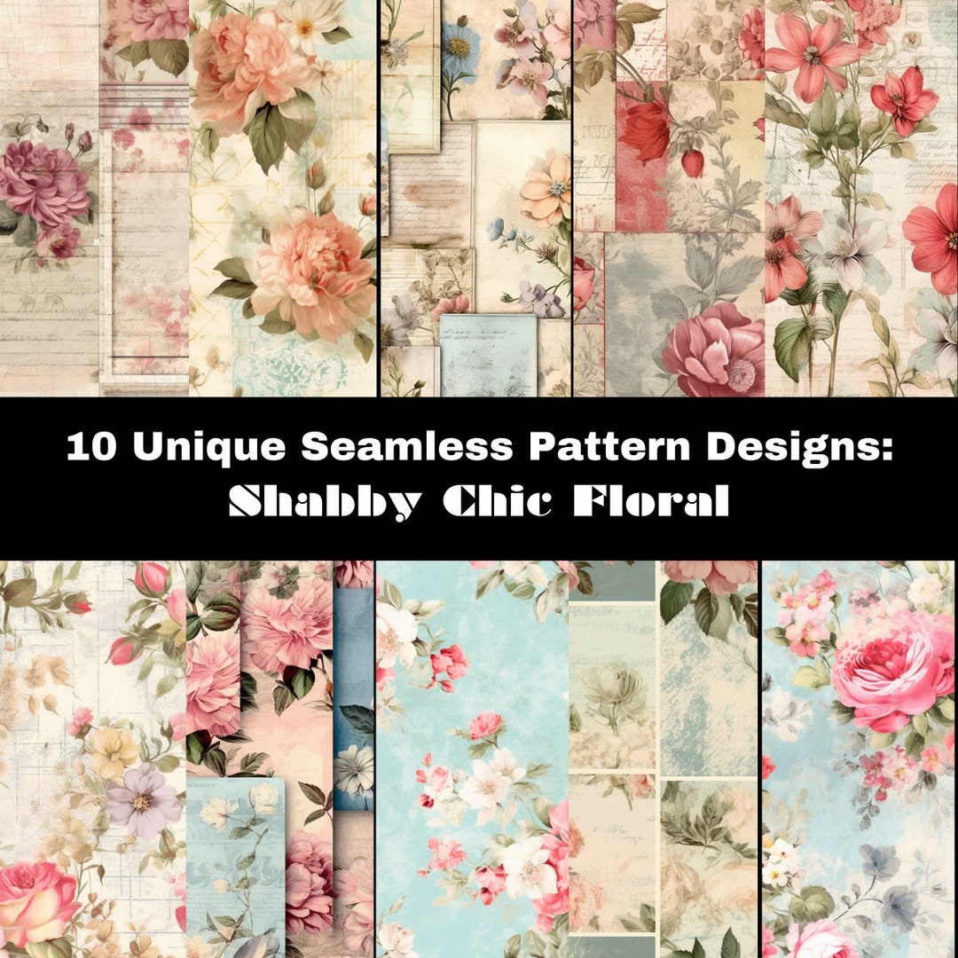 10 Digital Print Shabby Chic Seamless Pages Scrapbooking Pages Flower ...