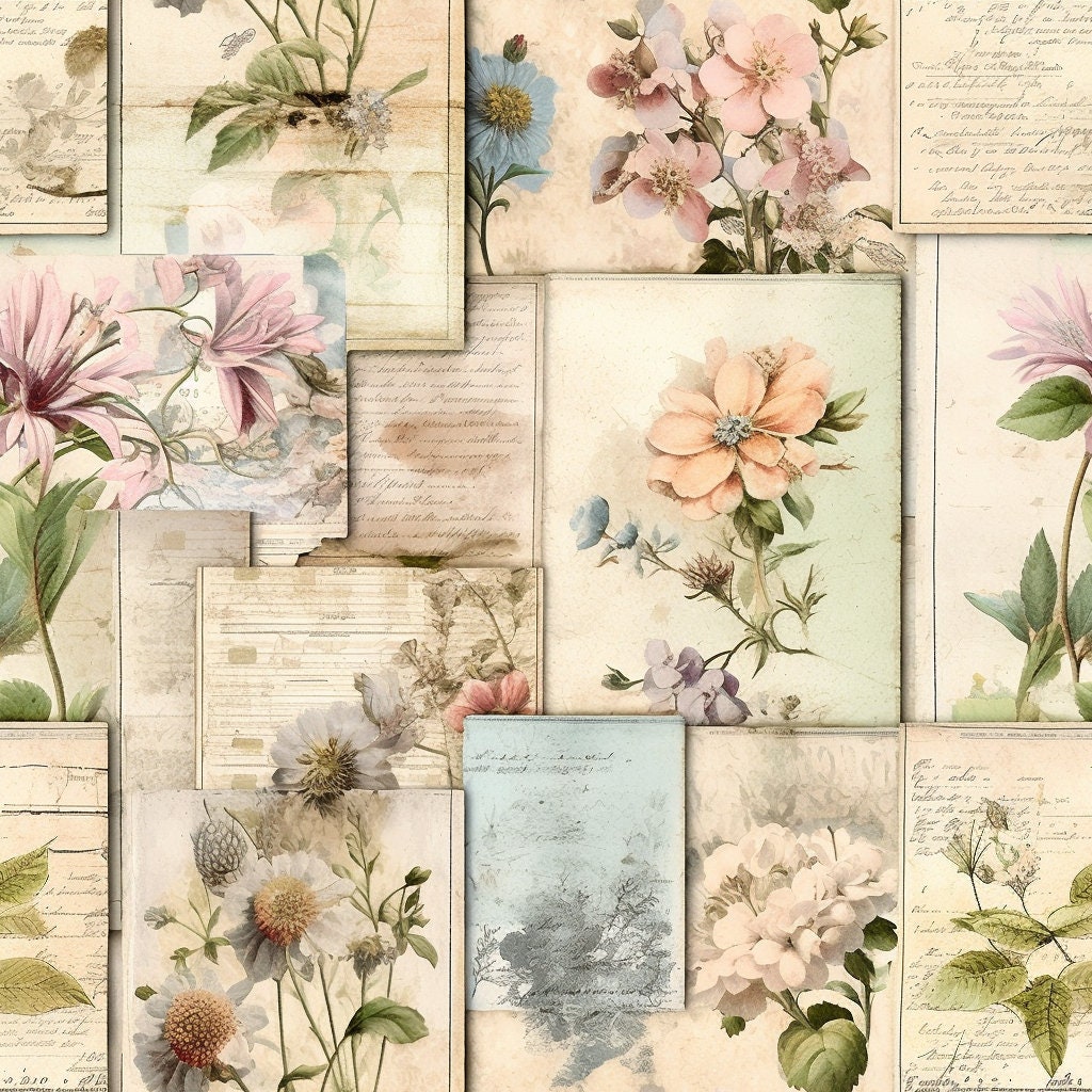 10 Digital Print Shabby Chic Seamless Pages Scrapbooking Pages Flower ...