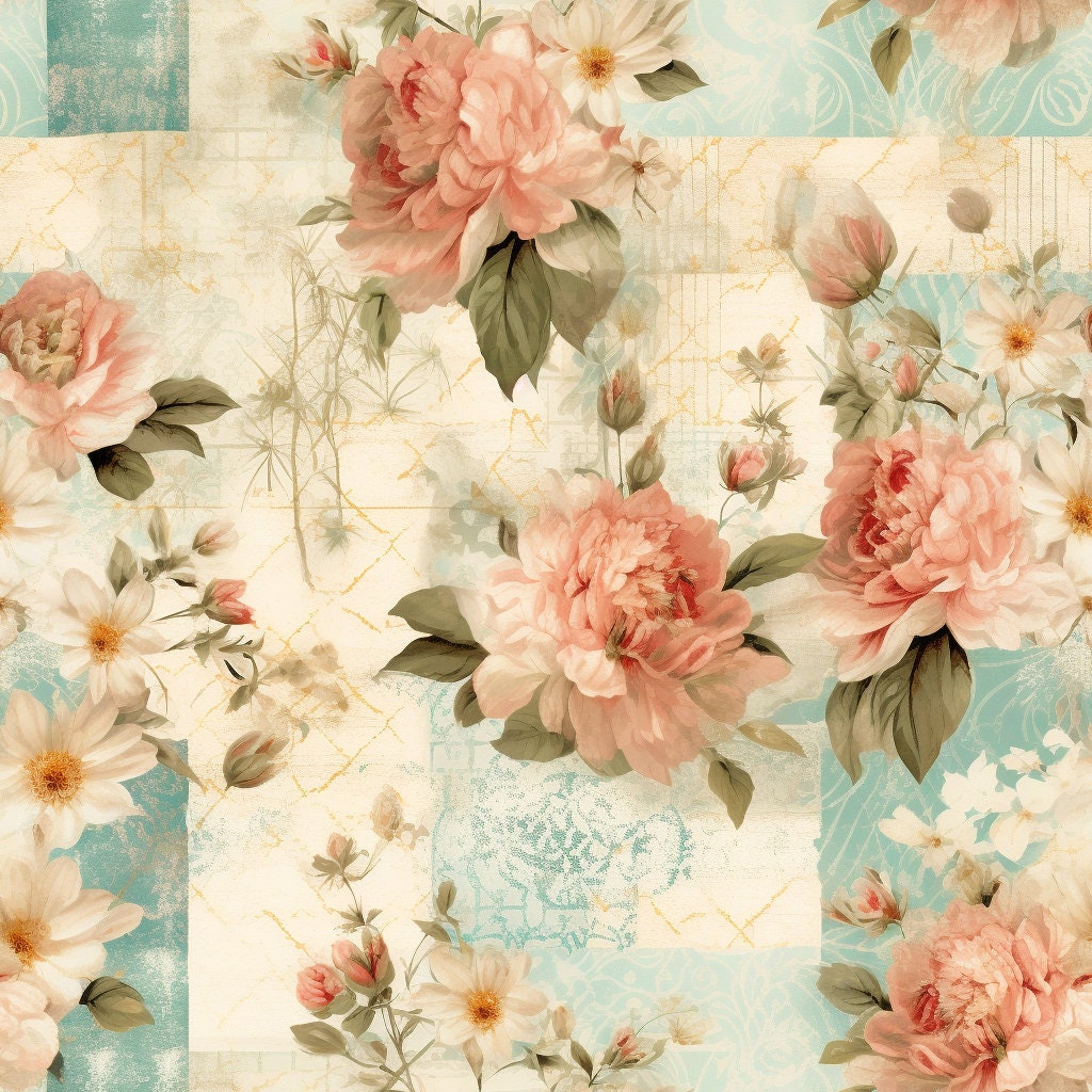 10 Digital Print Shabby Chic Seamless Pages Scrapbooking Pages Flower ...