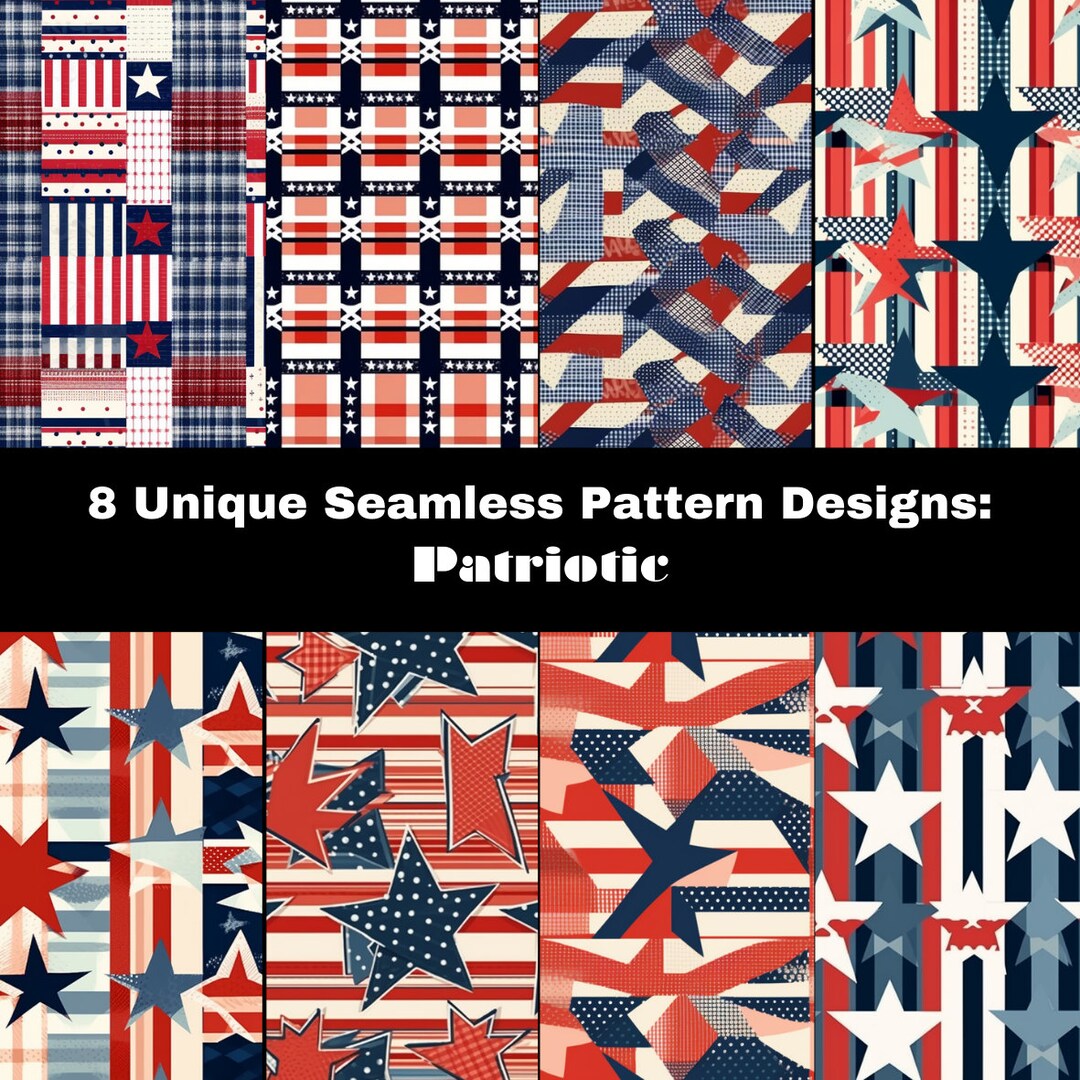 8 Digital Print Patriotic Stars Stripes Seamless Pages Scrapbooking ...