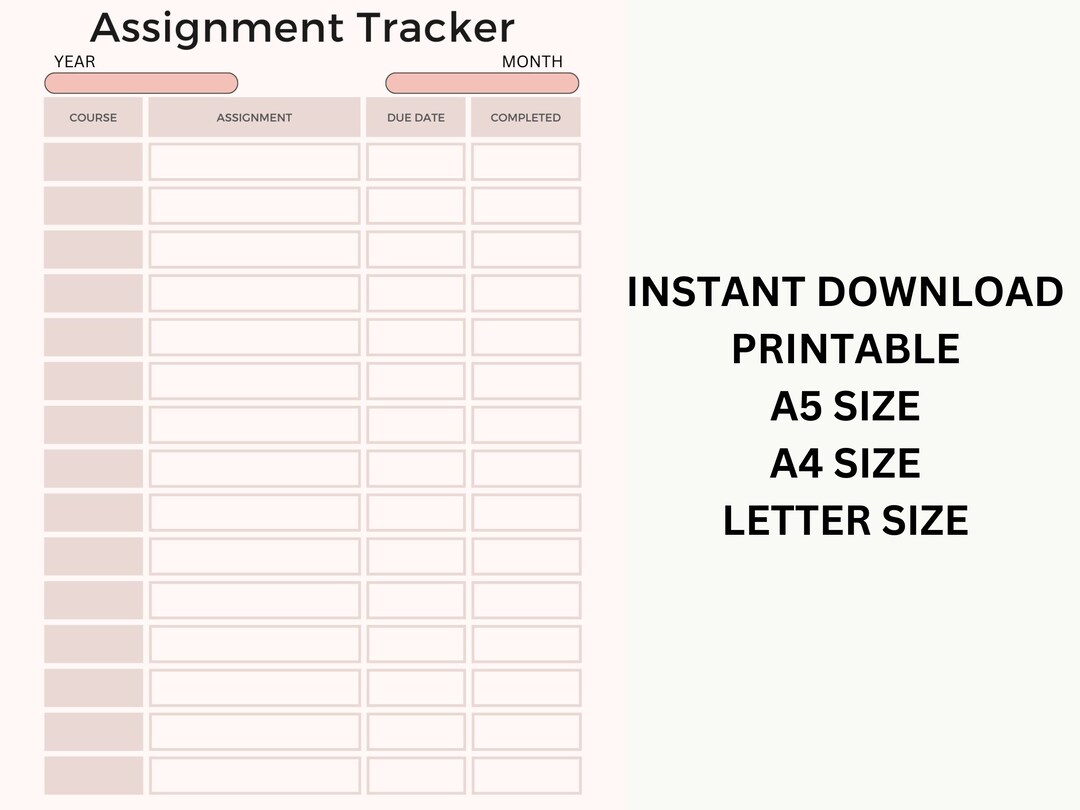 Printable Assignment Tracker - School College Planner, Assignment ...