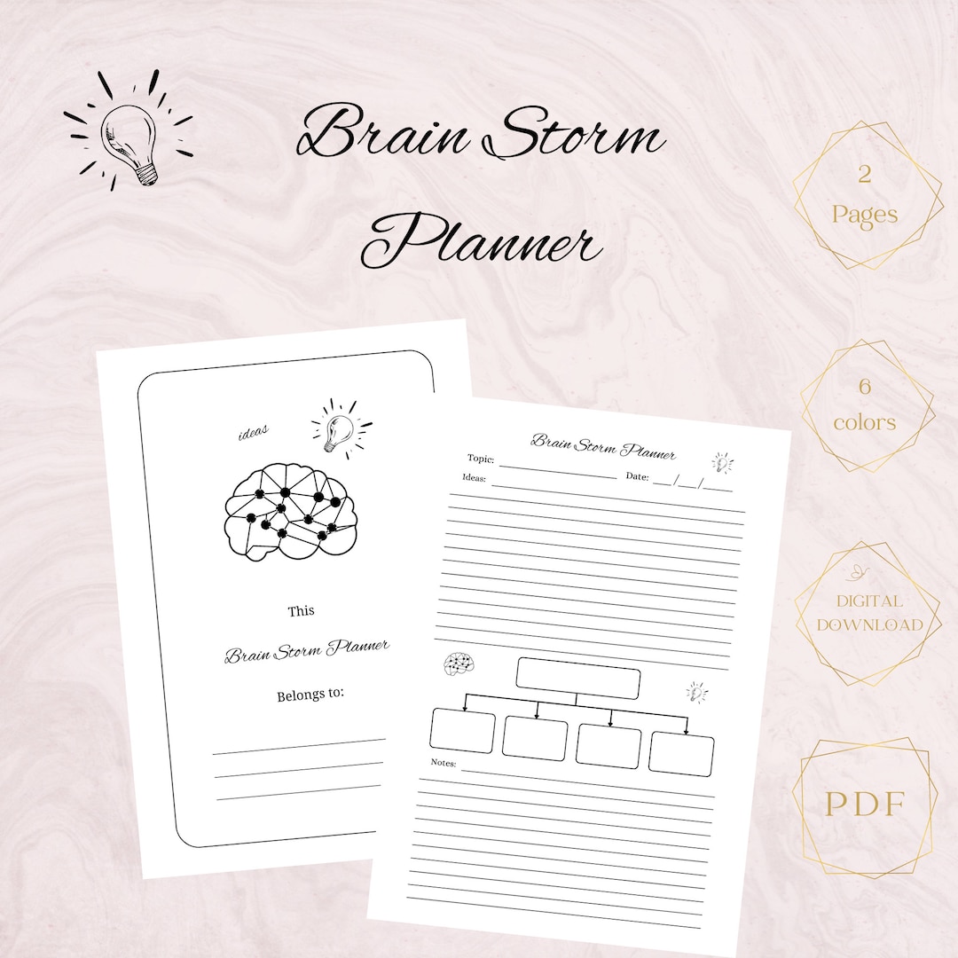 Brain Storm Planner Printable, Guide, Project, Brain Storming, Logbook ...
