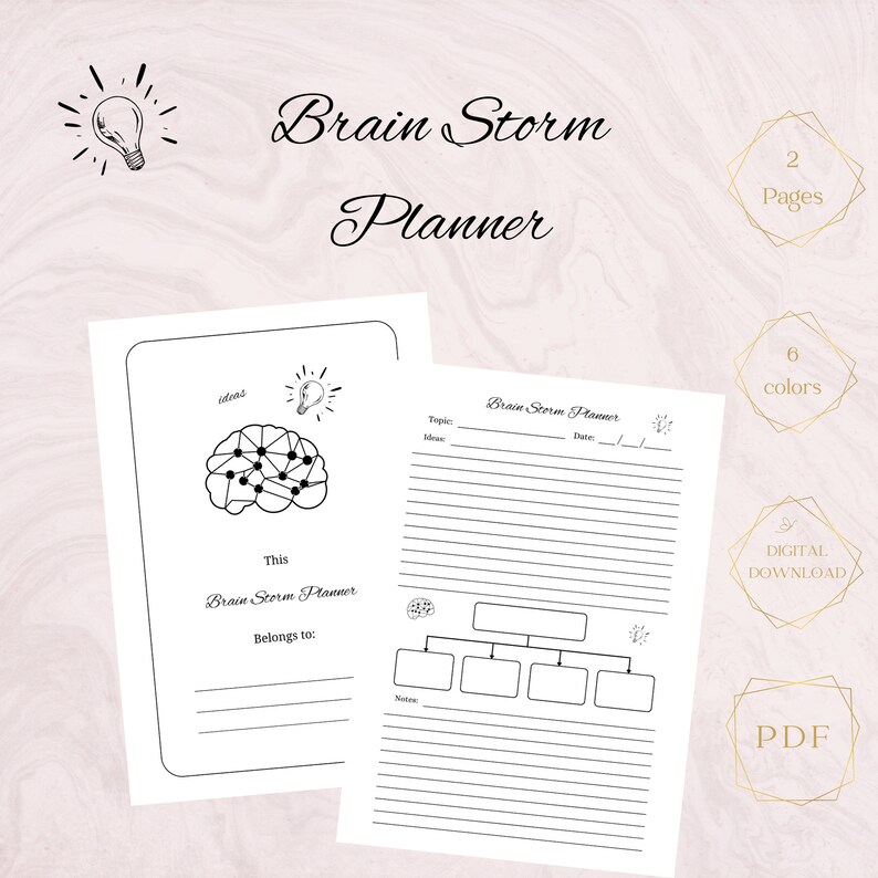 Brain Storm Planner Printable, Guide, Project, Brain Storming, Logbook ...