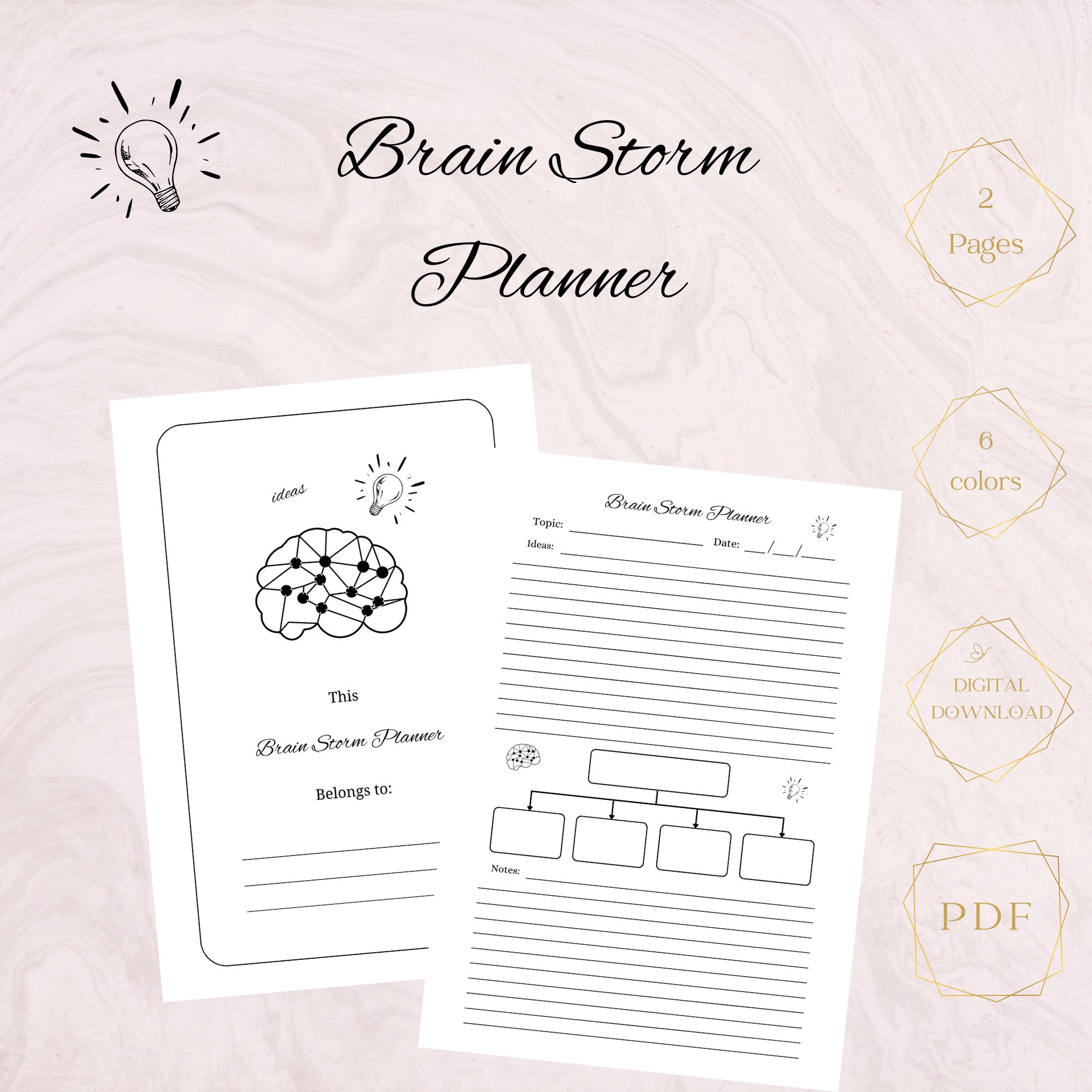 Brain Storm Planner Printable, Guide, Project, Brain Storming, Logbook ...