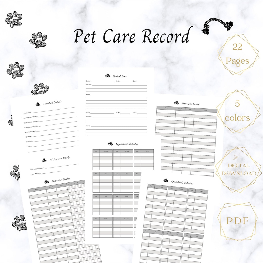 Pet Care Record Book Planner, Pet Information, Vet Appointments,pet ...