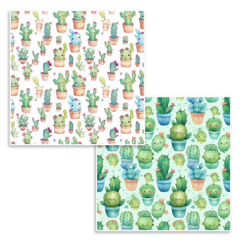 12 Cute Watercolor Cactus Seamless Designs and Patterns Use in ...