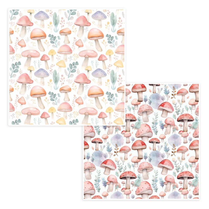 Watercolor Mushroom Pattern | Pastel Digital Paper Pack (seamless) - Etsy