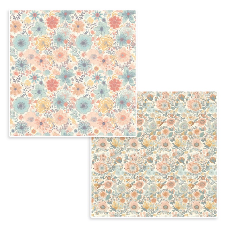 12 Retro Pastel Floral Printable Papers Seamless Pattern Scrapbook ...