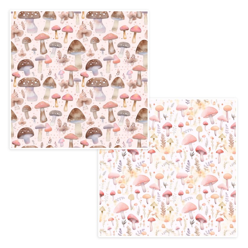 Watercolor Mushroom Pattern | Pastel Digital Paper Pack (seamless) - Etsy
