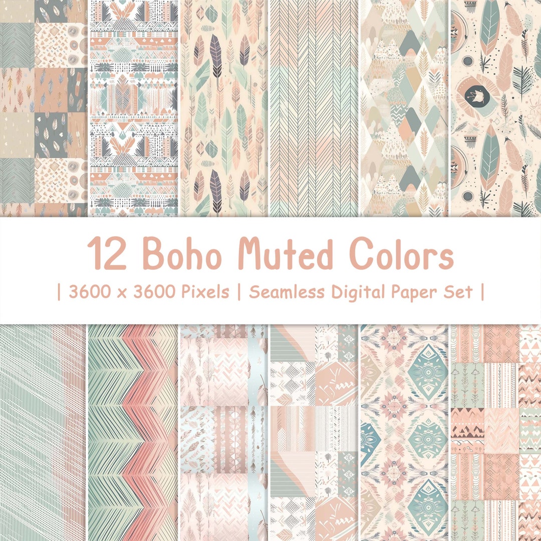 Muted Boho Seamless Patterns | 12x12 Digital Paper (instant Download ...