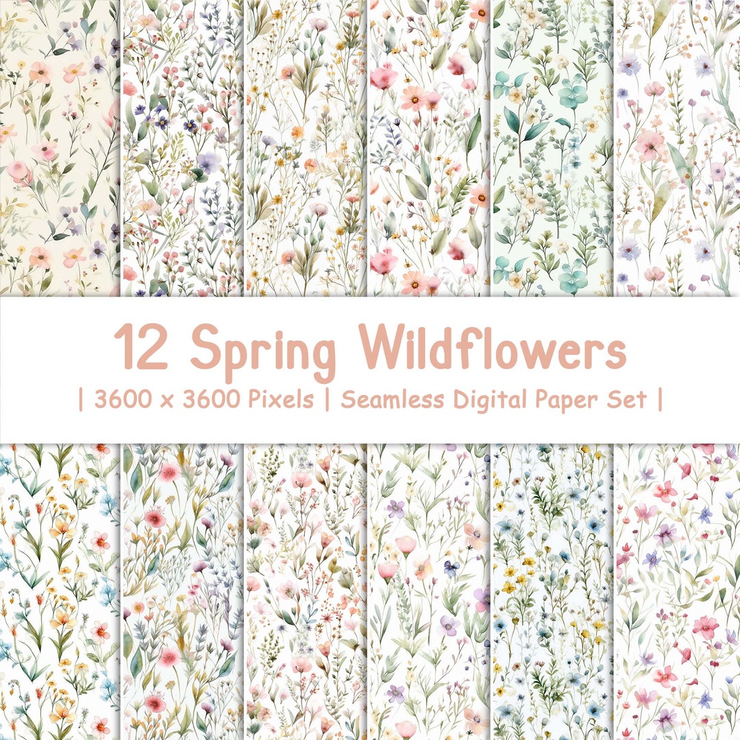 12 Seamless Spring Wildflowers | Watercolor Flower Backgrounds | Spring ...
