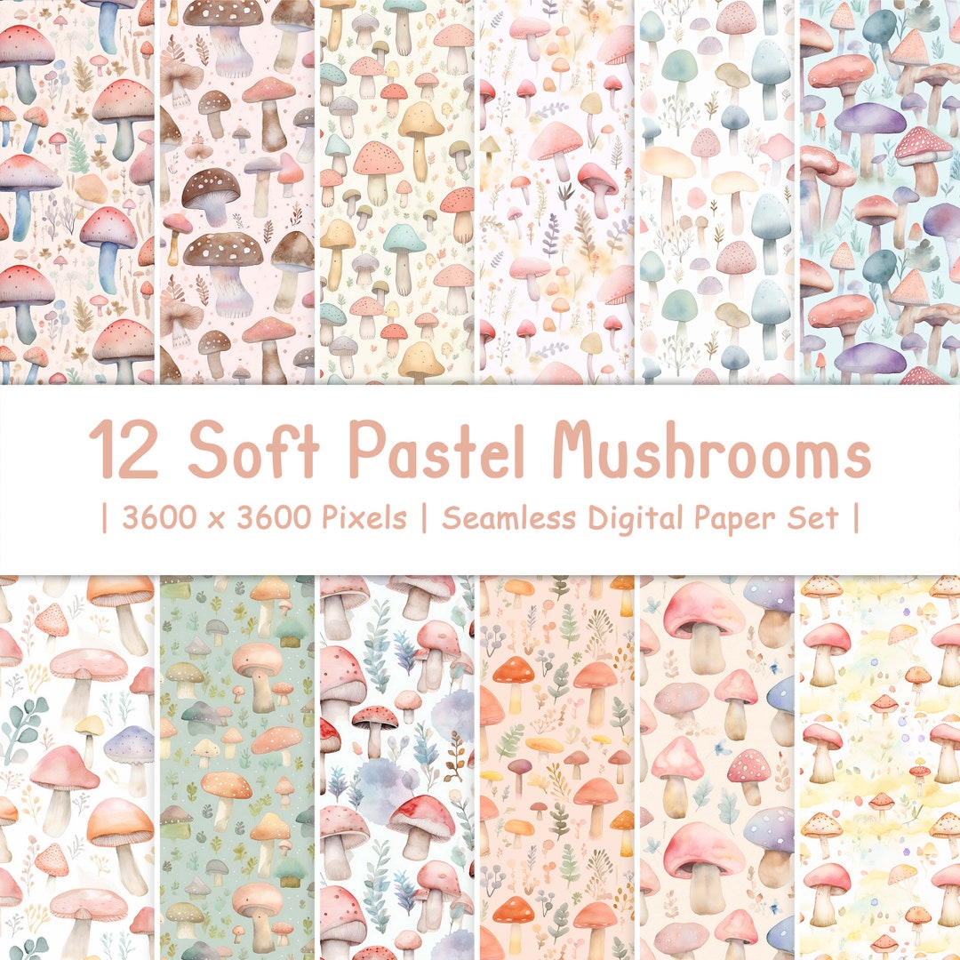 Watercolor Mushroom Pattern | Pastel Digital Paper Pack (seamless) - Etsy