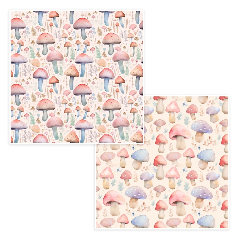Watercolor Mushroom Pattern | Pastel Digital Paper Pack (seamless) - Etsy