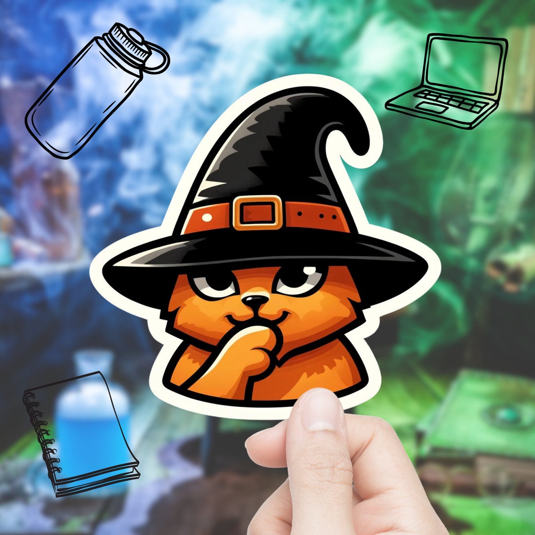 Cat Witch Sticker, Catful, Wizard Sticker, Cute Cat Sticker, Cat Lover ...
