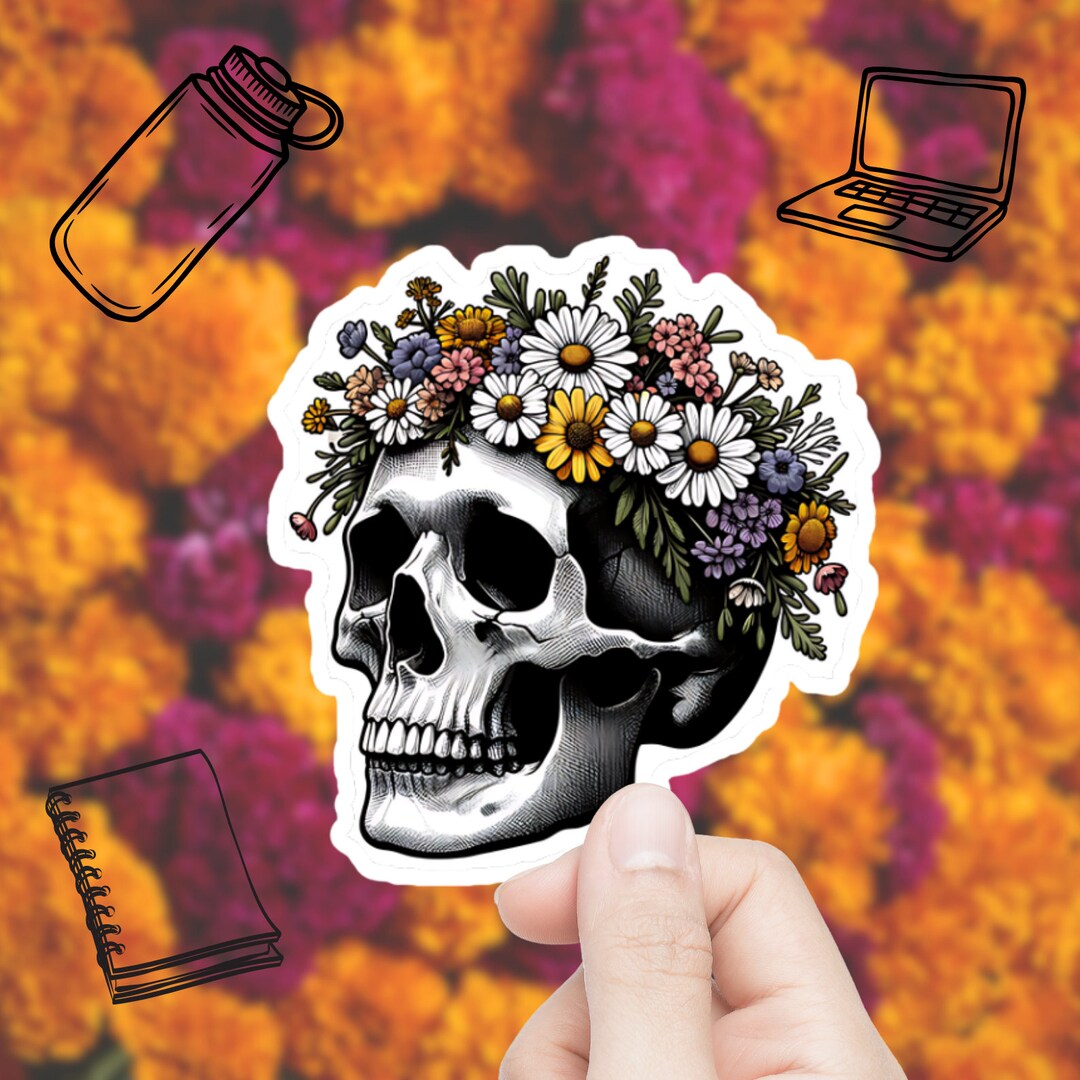 Floral Skull Sticker, Anatomy Sticker, Big Skull, Pressed Flower Art ...
