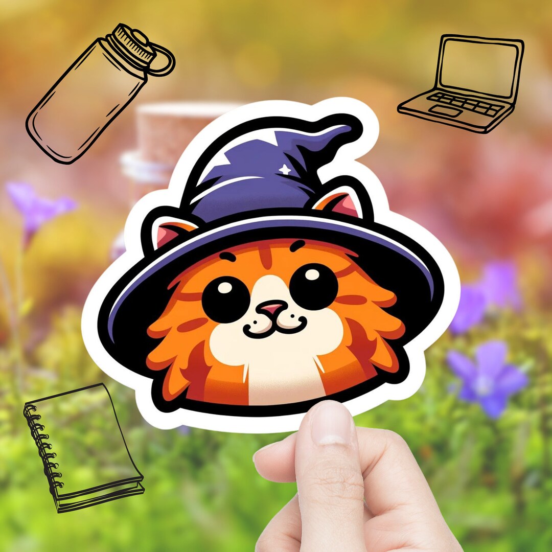 Witch Cat Sticker, Catful, Wizard Sticker, Cute Cat Sticker, Cat Lover ...
