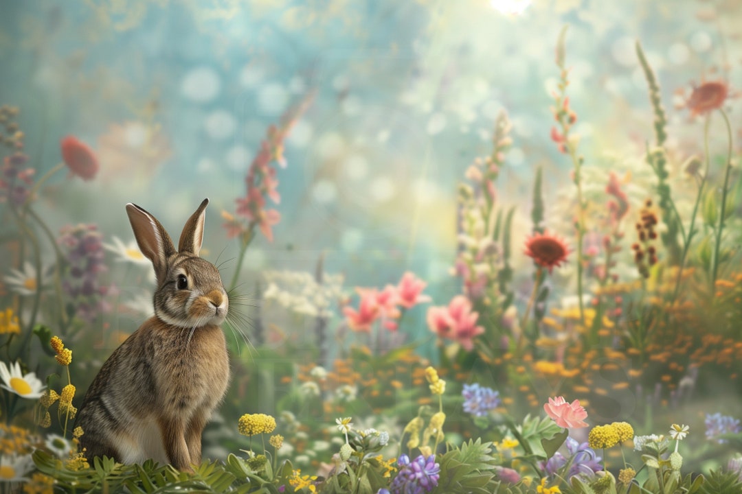 Whimsical Bunny in Spring Meadow Digital Backdrop Photography ...