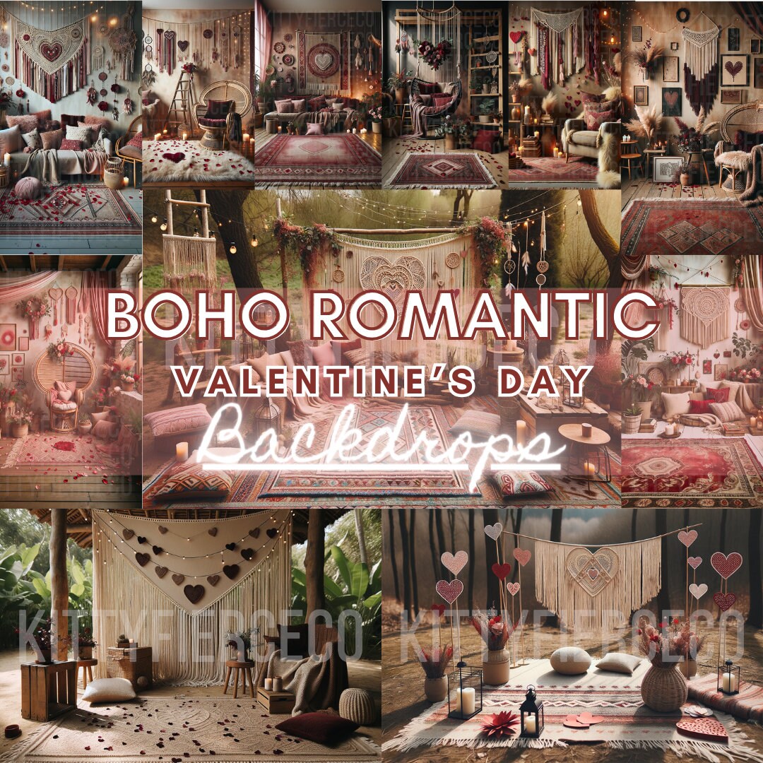 11 Boho Romantic Digital Backdrops Floral Valentine's Day Backgrounds ...