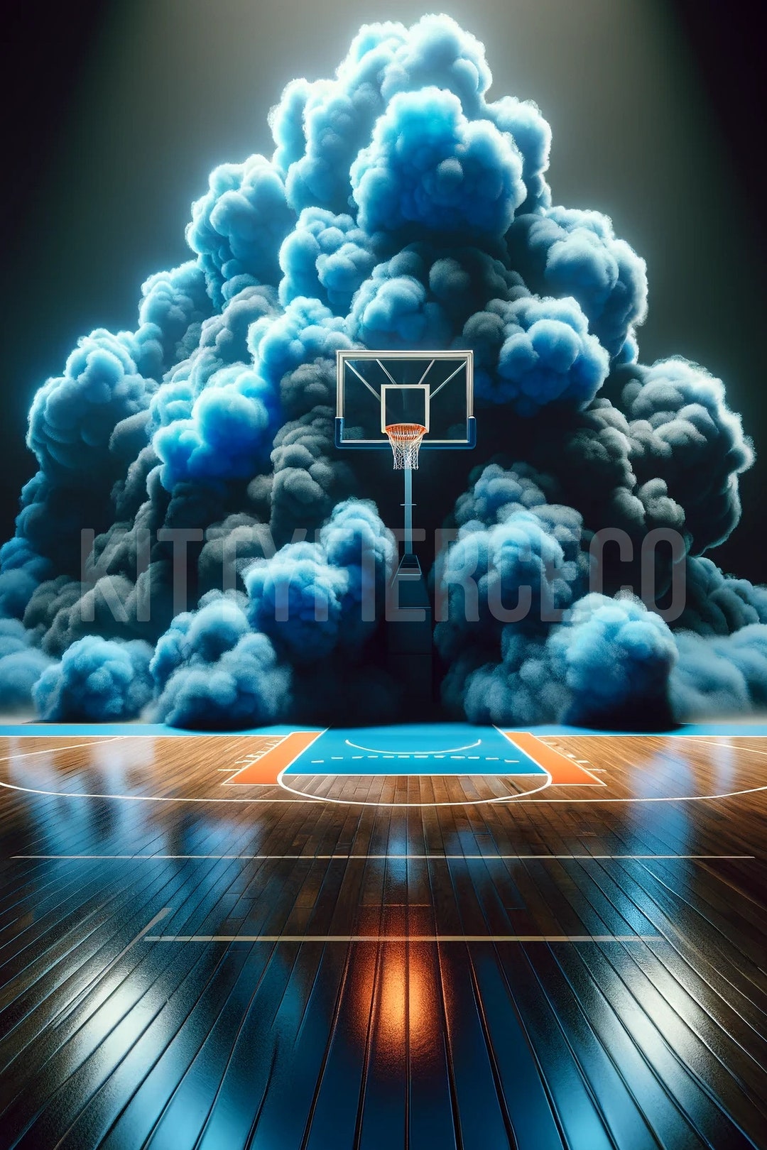 Basketball Court Digital Backdrop Blue Smoke Composite Sports ...