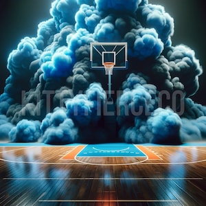 Basketball Court Digital Backdrop Blue Smoke Composite Sports ...