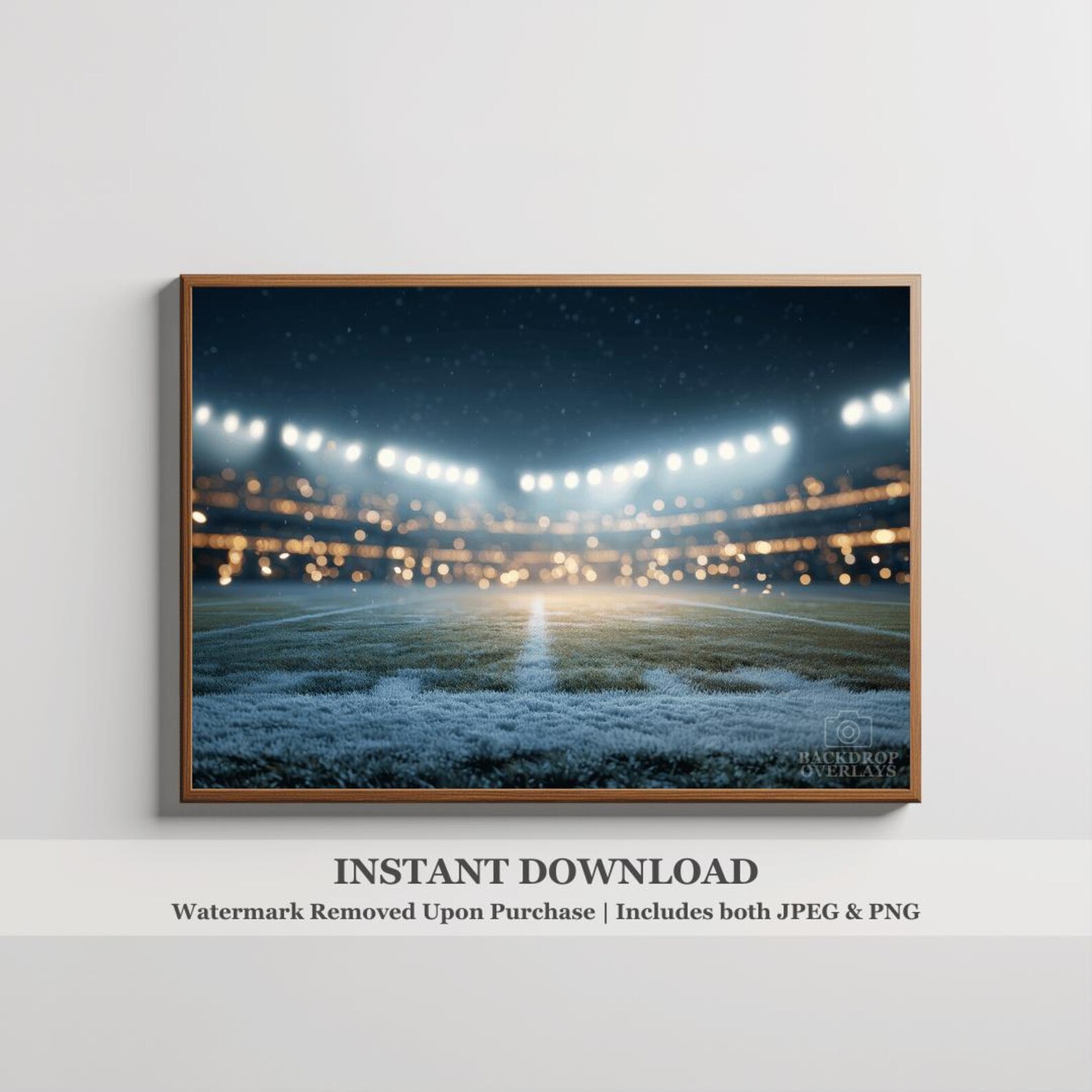 Football Field Digital Backdrop Snowy Stadium Lights Winter Game Day ...